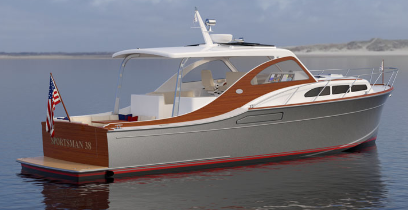 Huckins Starts New 38 Sportsman with Either Outboard or Hybrid Diesel ...